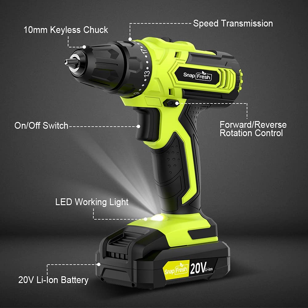 20V Power Drill with 2.0Ah Li-ion Battery and Charger– SnapFresh-CA