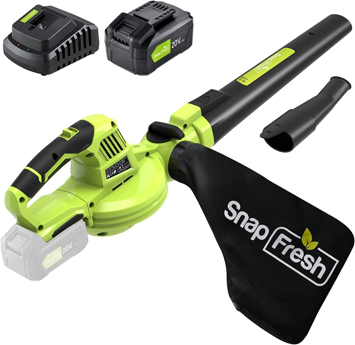 20V Cordless 2-in-1 leaf blower/Vacuum (110MPH/130CFM), 4.0Ah Li-ion B ...