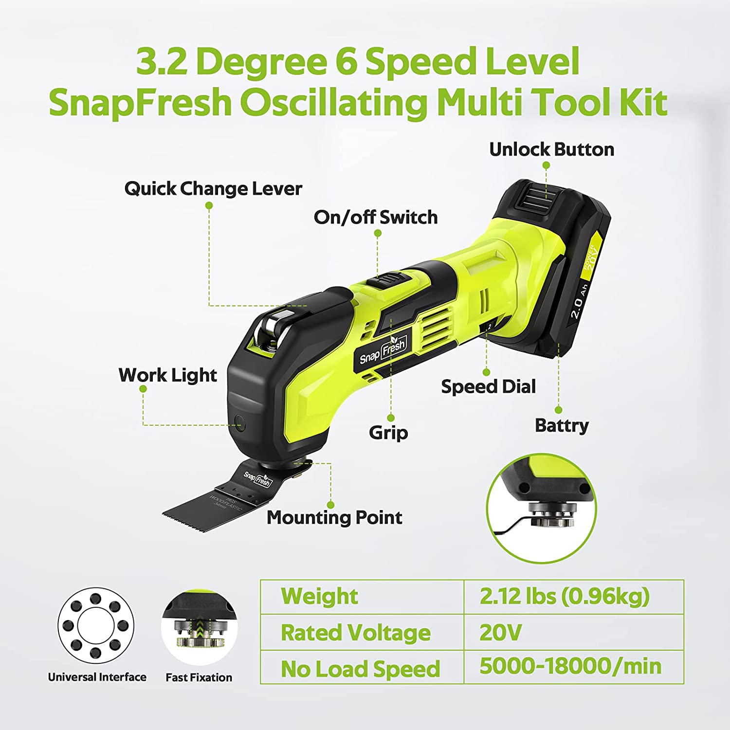 20V Oscillating Tool with 2.0Ah Li-ion Battery and Charger– SnapFresh-CA